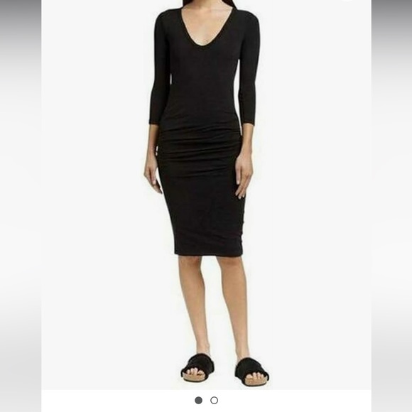 James Perse | Dresses | James Perse Deep V Ruched Long Sleeve Stretch ...